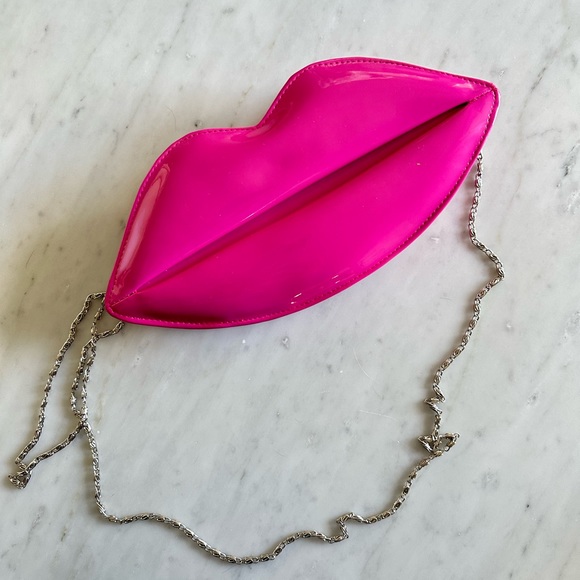 Bags | Lip Shaped Clutch Purse With Strap Patent Leather Valentines Day ...